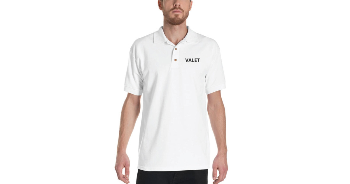 Men White Valet Polo Shirt With Black Wording