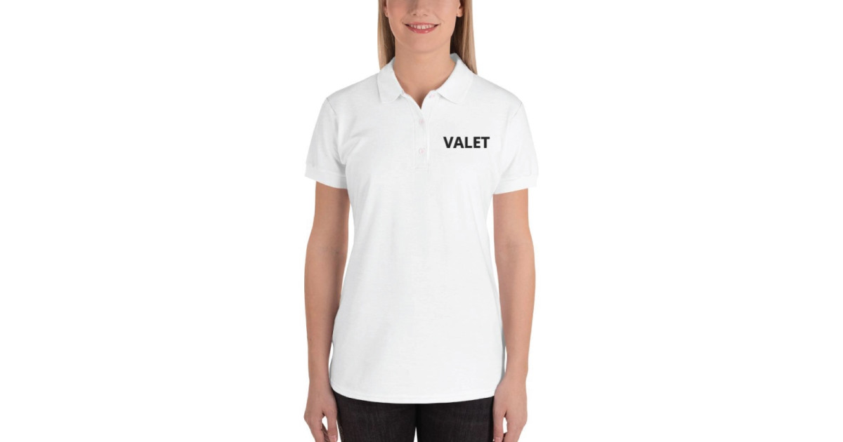 Women White Valet Polo Shirt With Black Wording